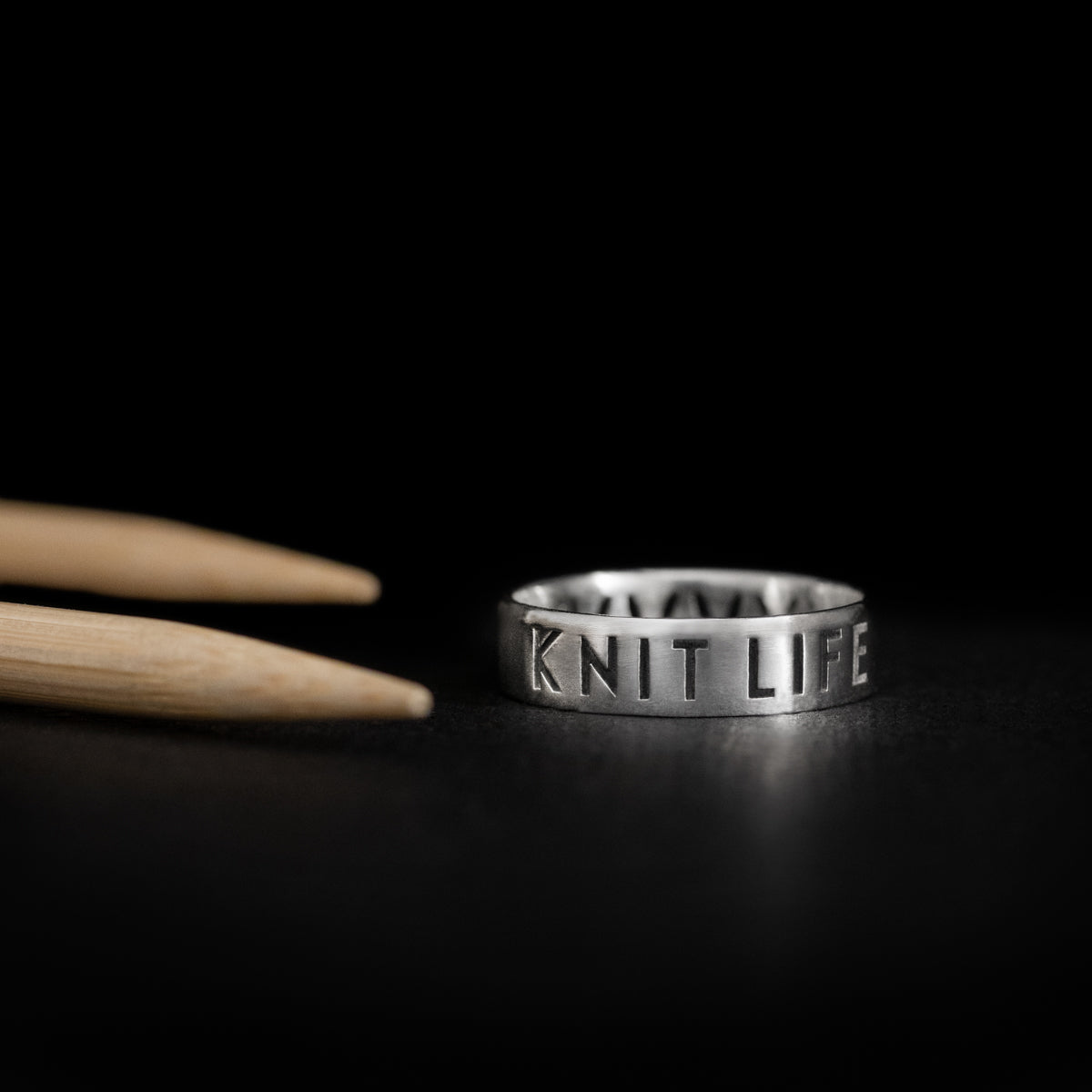 Sterling Silver "Knit Life" & Stockinette Stitch Ring for Yarn Lovers ...
